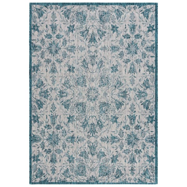 SAFAVIEH Courtyard Gray/Blue 5 ft. x 8 ft. Ornate Distressed Floral ...