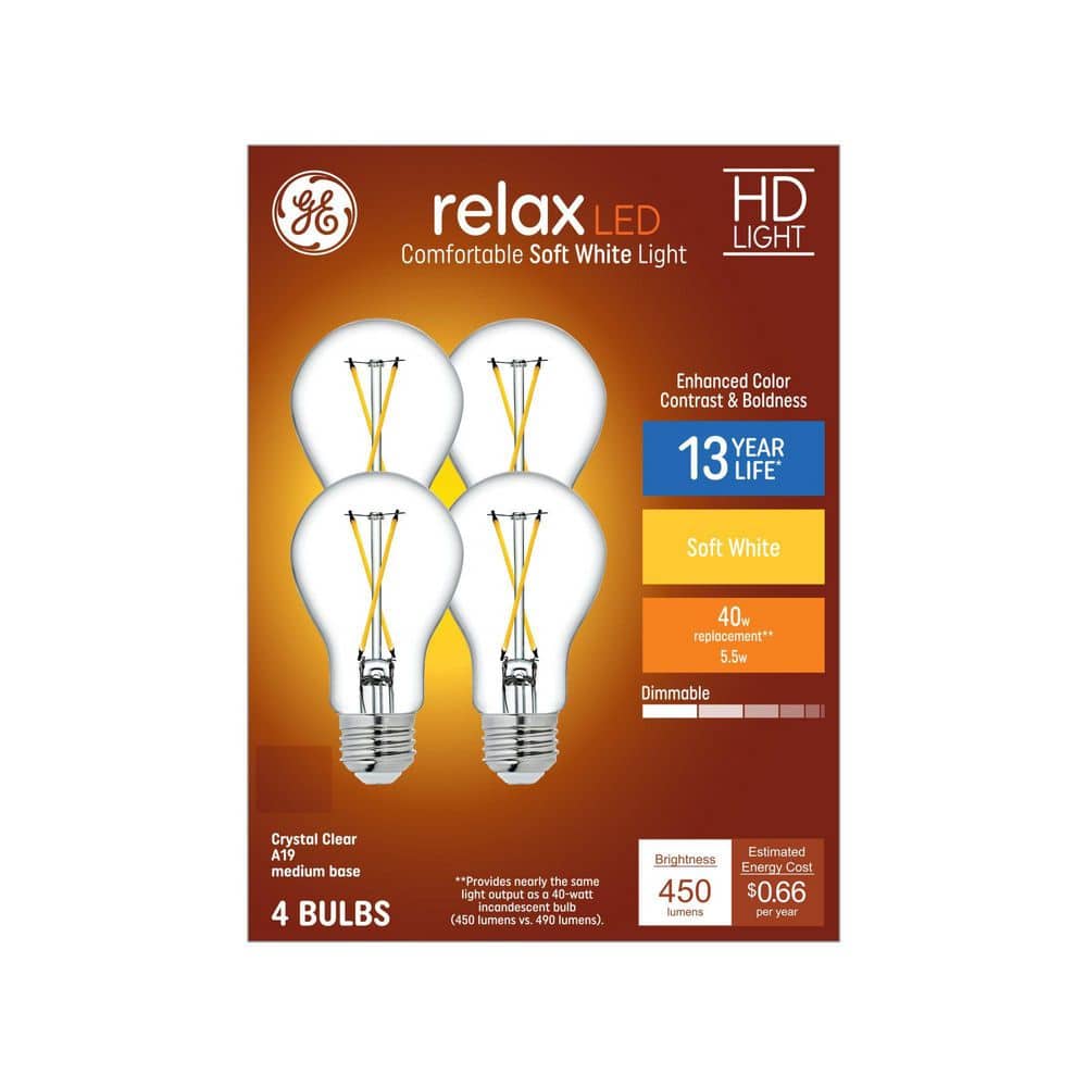 GE 40-Watt Replacement, Soft White, 2700K LED A19 General Purpose Bulbs ...
