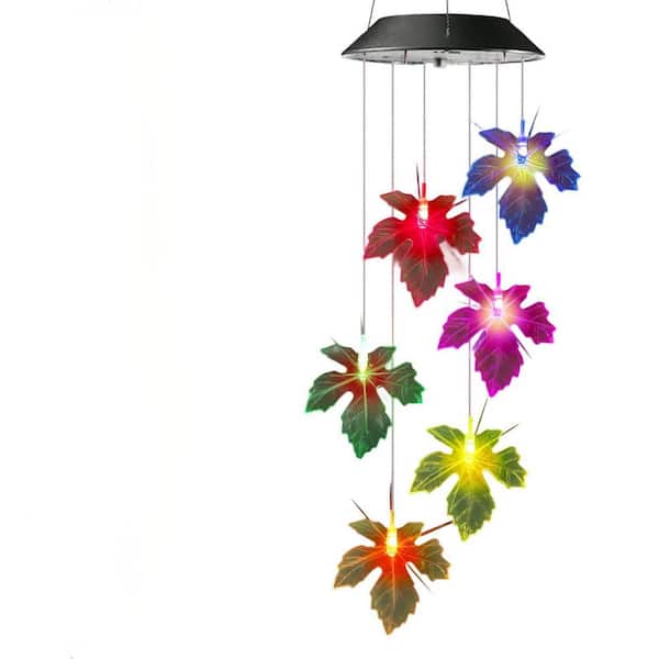 Cubilan Solar Wind Chimes, Color Changing Maple Leaf Wind Chime, LED ...