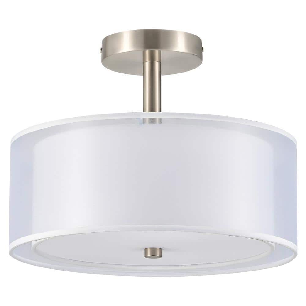 Merra 13 in. 3-Light White Semi-Flush Mount Ceiling Light Fixture Drum ...