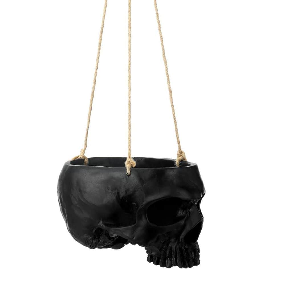 OGETFUUR 2-Piece Gothic Hanging Skull Planter Pot with Ropes for Indoor Halloween Decor OO1L-2F5 ...