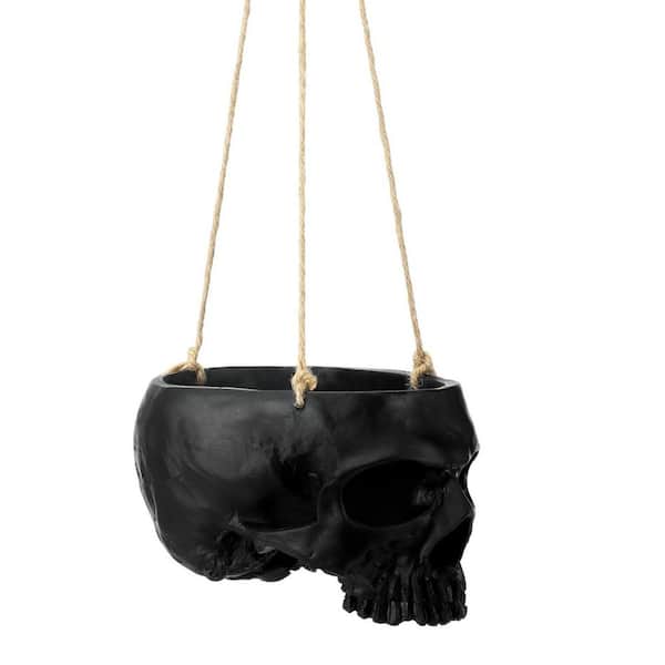 OGETFUUR 2-Piece Resin Gothic Hanging Skull Planter Pot with Ropes for ...