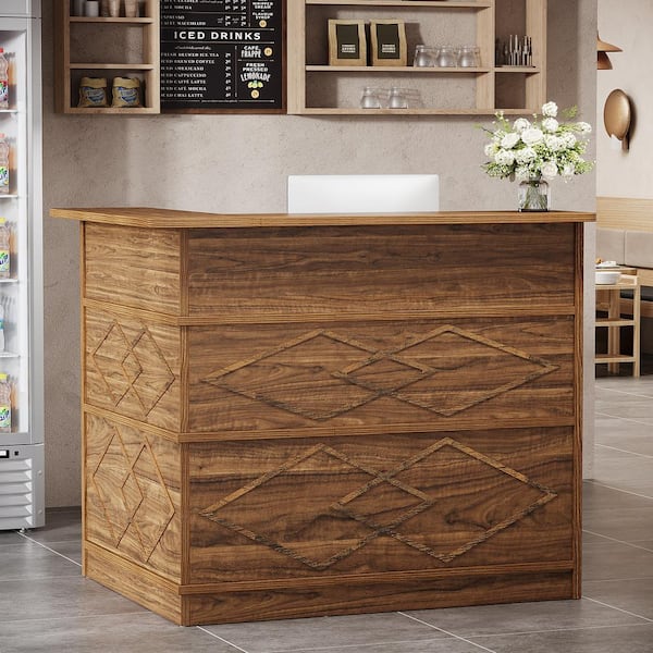 BYBLIGHT Moronia 51.1 in. L-Shaped Brown Engineered Wood Reception Desk ...