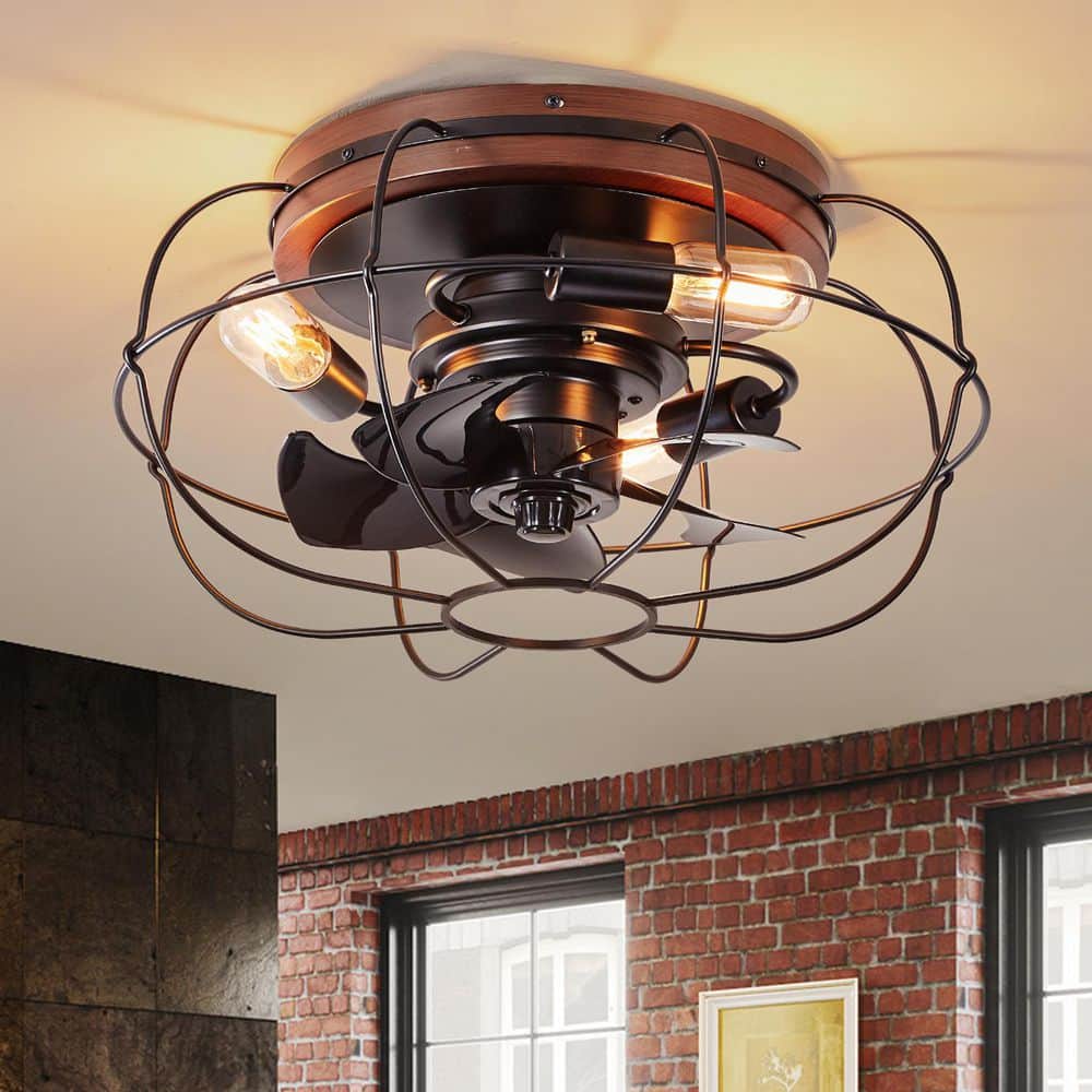 Yardreeze 18 in. Indoor Ceiling Fan Black Caged Ceiling Fan with Lights ...