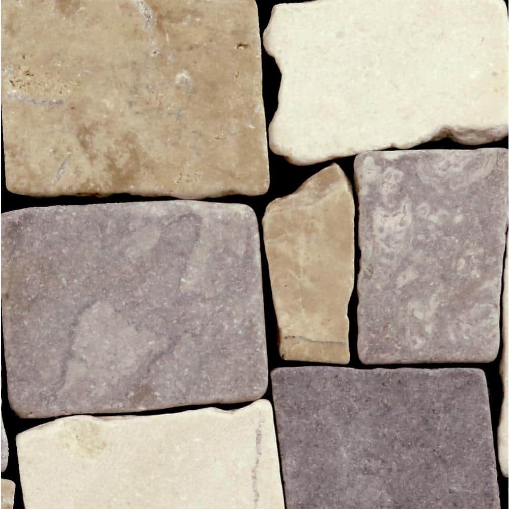 CRUZ BAY STUDIO Block Mosaic Tile Sample Color Tan, White and Grey 4 in ...