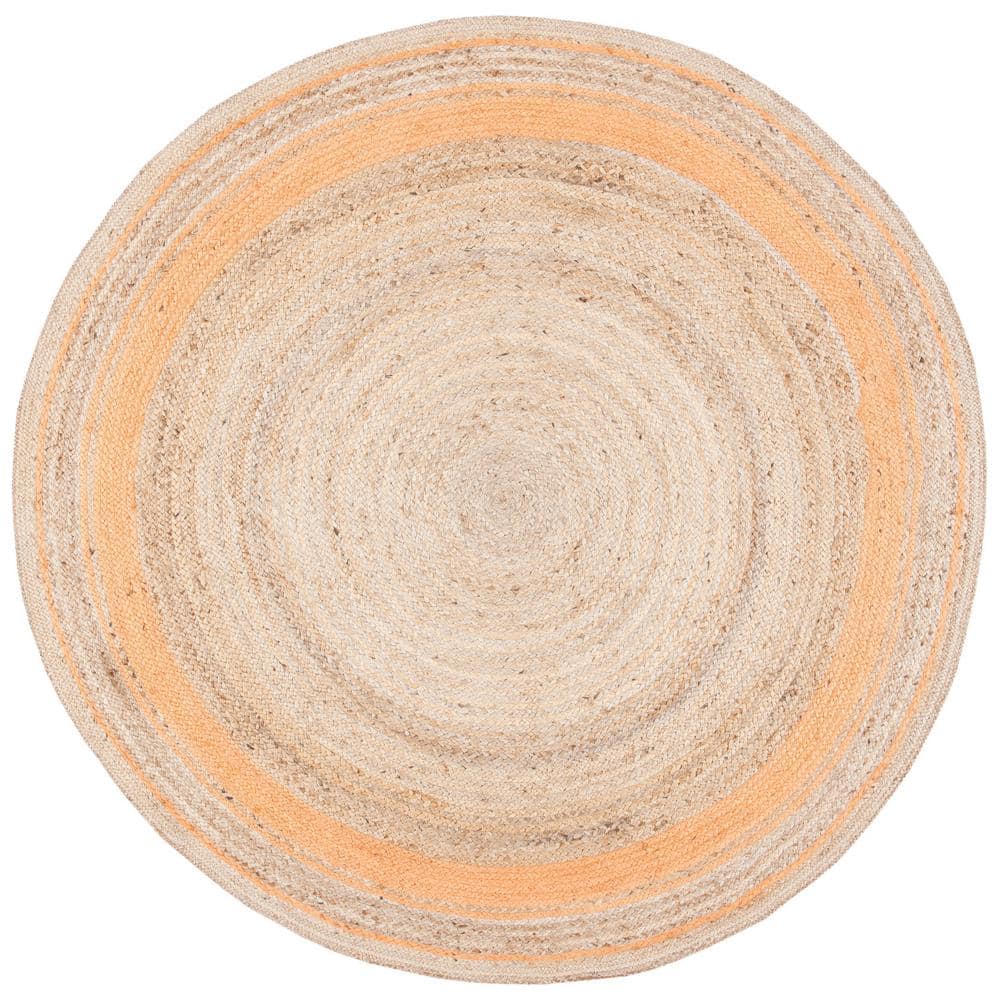 SAFAVIEH Natural Fiber Orange/Beige 6 ft. x 6 ft. Striped Border Round ...