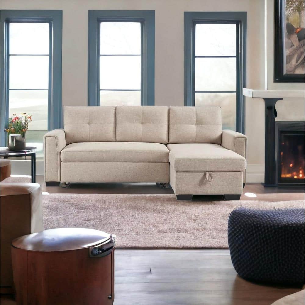 HomeRoots Amelia 92 in. Straight Arm Polyester Blend Rectangle Sofa in ...