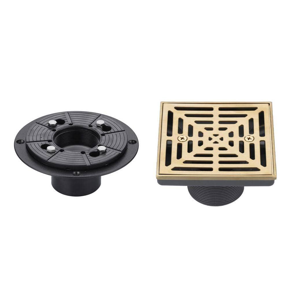 VEVETTA 4.5 in. Brushed Gold Stainless Steel Square Shower Drain With ...