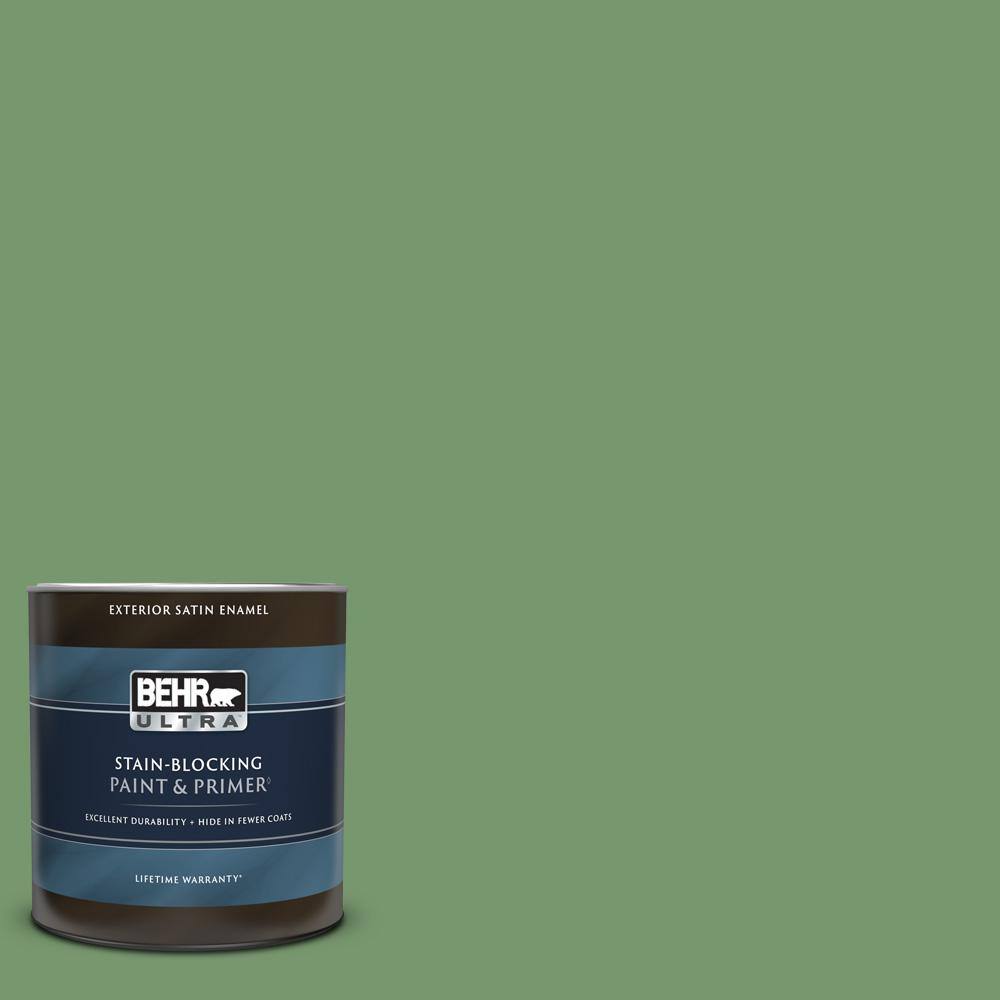 BEHR ULTRA 1 qt. #PPU11-03 Botanical Green Satin Enamel Exterior Paint ...