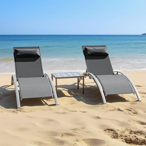 3-Piece Dark Gray Metal Outdoor Bistro Bar Set with Adjustable Backrest ...