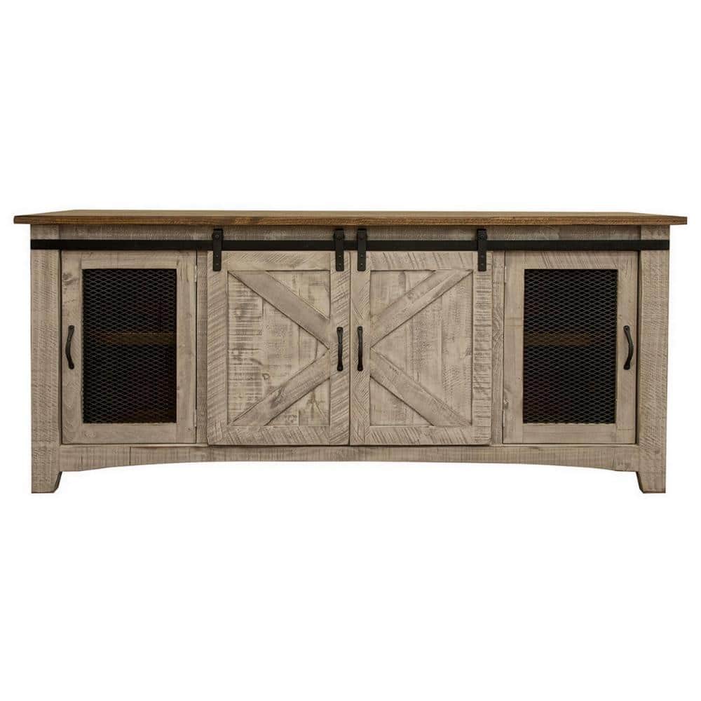 Benjara 70 in. Light Brown Wood TV Stand Fits TVs up to 75 in. with 3 ...