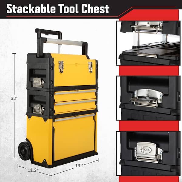 Stalwart Portable Toolbox with Wheels Stackable - Tool Chest with ...
