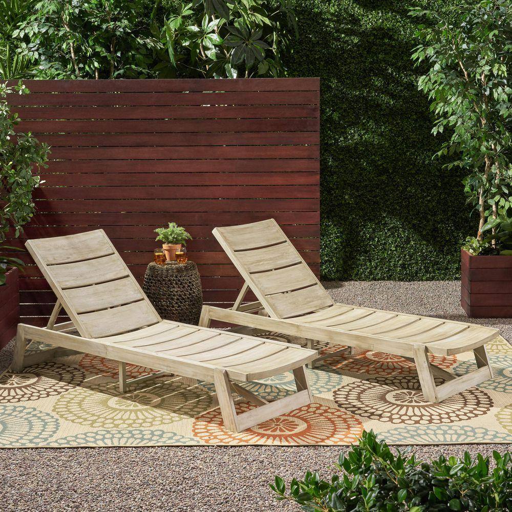 Tenleaf 2-Piece Light Grey Solid Wood Outdoor Chaise Lounge FCBF16-50 ...