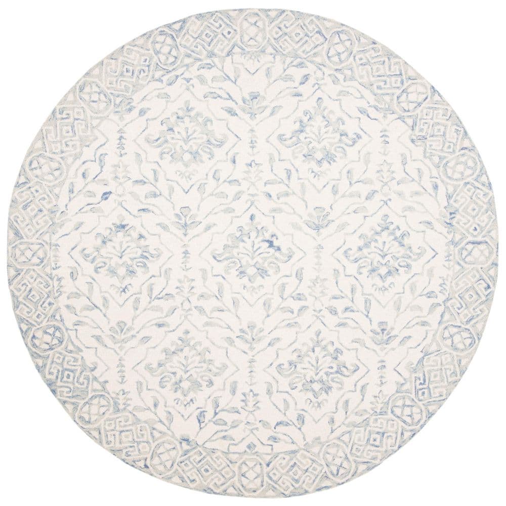 SAFAVIEH Dip Dye Light Blue/Ivory 3 ft. x 3 ft. Border Floral Medallion ...