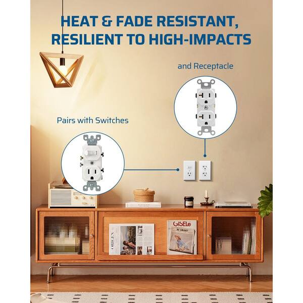 DEWENWILS Standard 1-Gang White Duplex Outlet Metal Wall Plates (10 ...