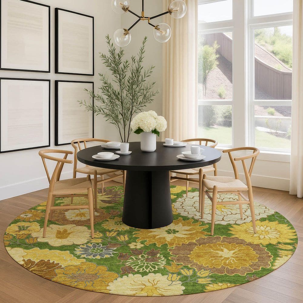 Addison Rugs Chantille Machine Washable Indoor/Outdoor Abstract ACN2294 Fern 8 ft. x 8 ft. Round ...