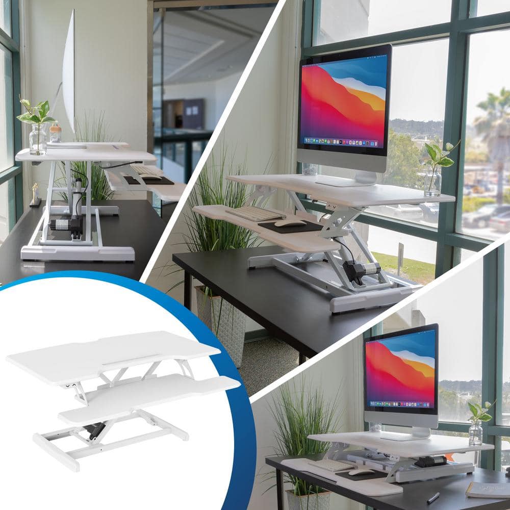 mount-it! 38 in. Rectangular White Height Adjustable Electric Standing ...