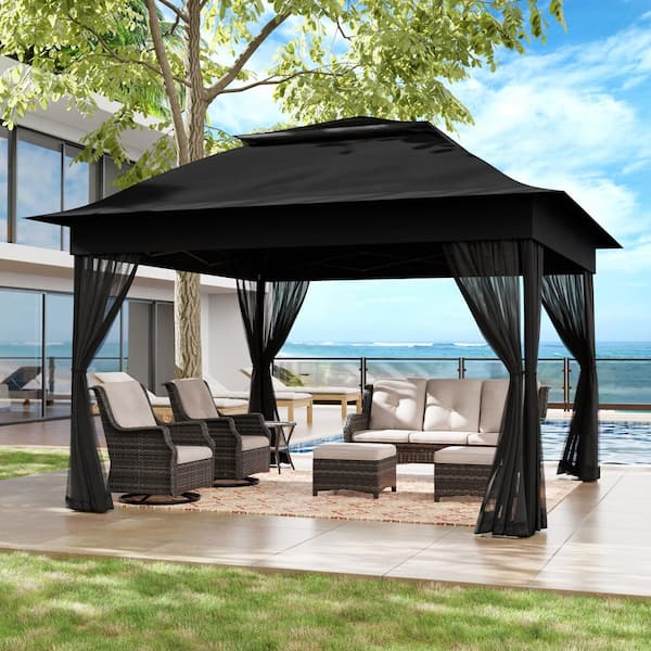 JOYSIDE 11 ft. x 11 ft. Black Pop-Up Gazebo with Steel Frame and ...