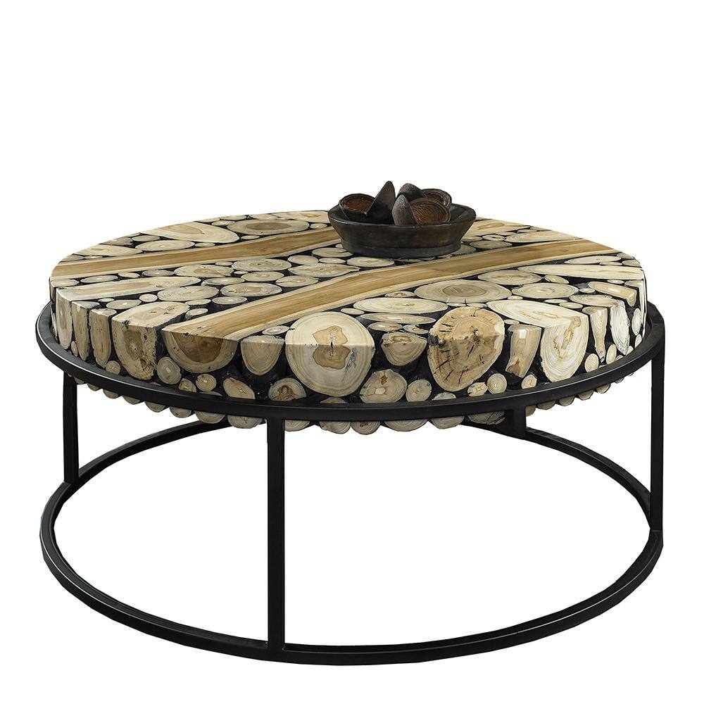 Padma's Plantation Safari 37 in. Natural/Black with Small Round Teak ...