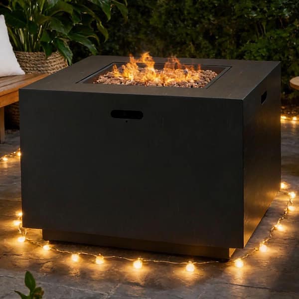 Coporesell 31 in. Dark Grey Square Propane Outdoor Fire Pit CLBCFP03DGR ...