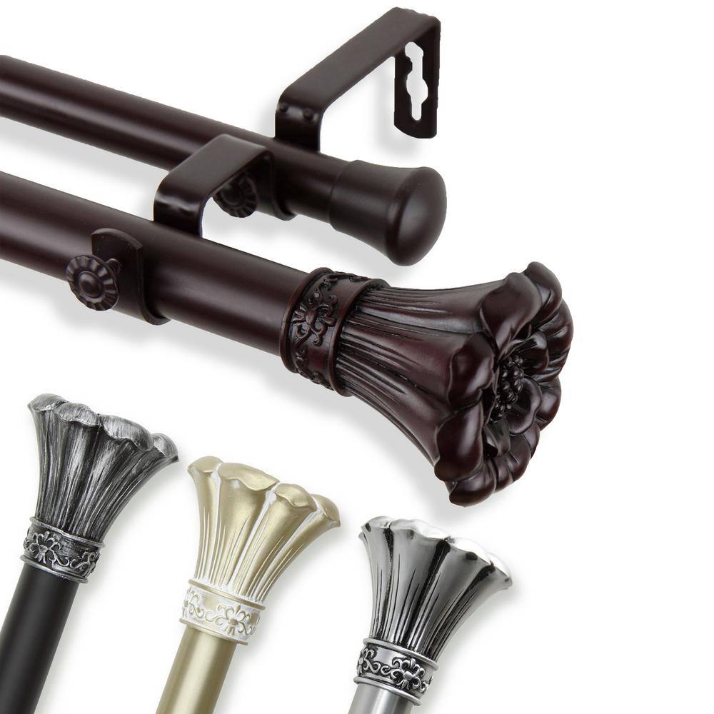 Rod Desyne 120 in. - 170 in. 1 in. Blossom Double Curtain Rod Set in ...