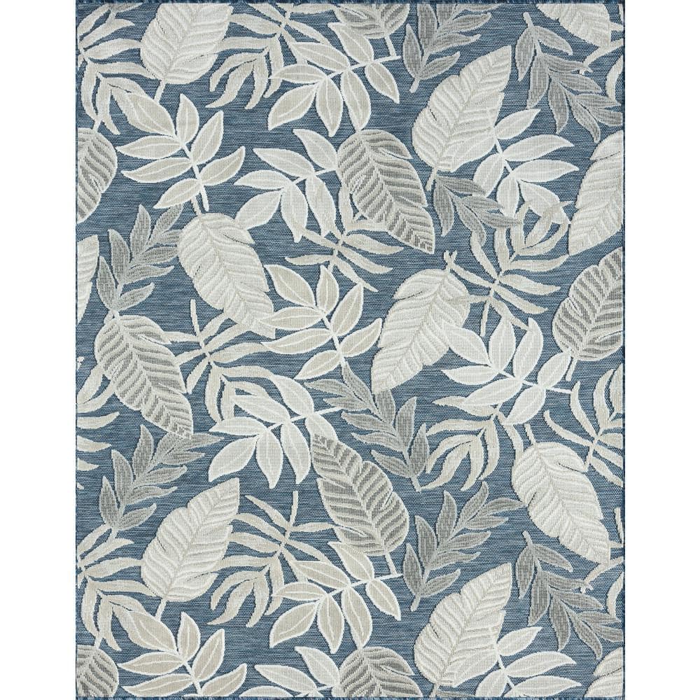 Tayse Rugs Tropic Dark Blue 5 ft. x 7 ft. Floral Indoor/Outdoor Area ...