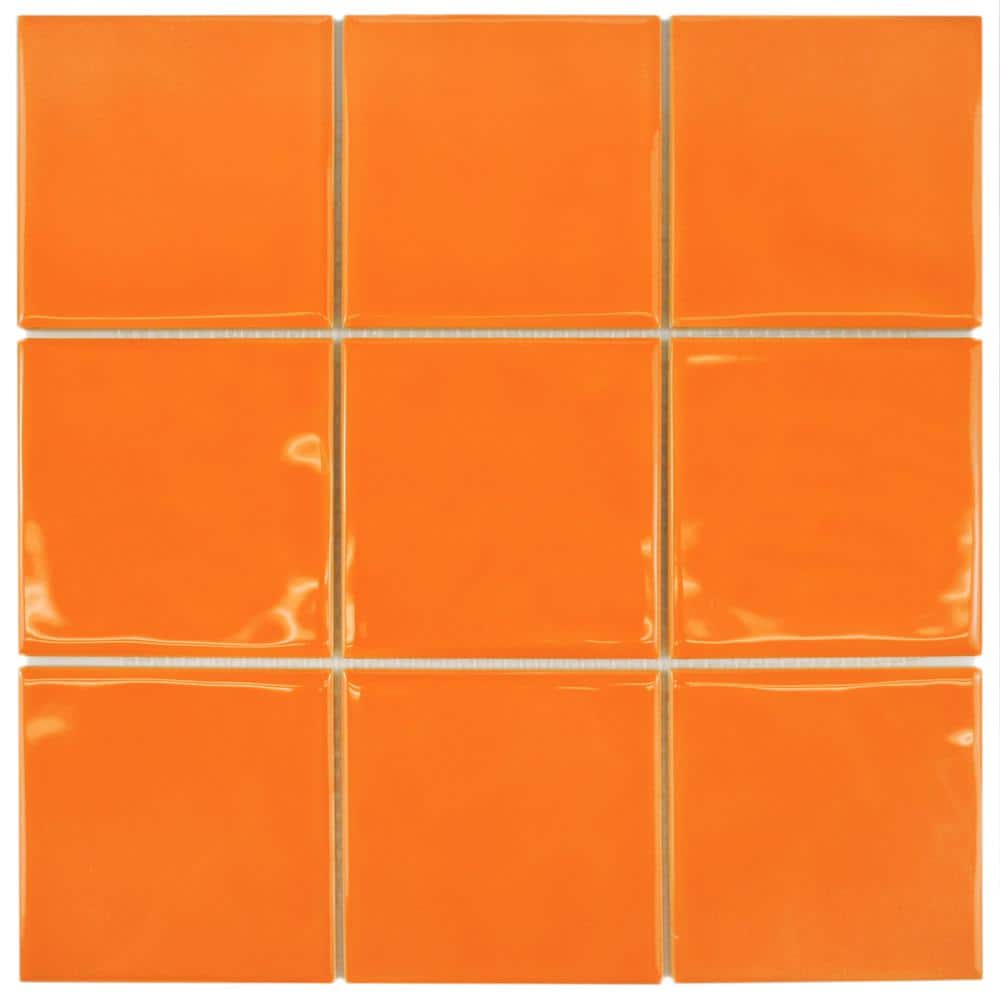 Merola Tile Twist Square Orange Sunset 6 in. x 6 in. Ceramic Mosaic ...