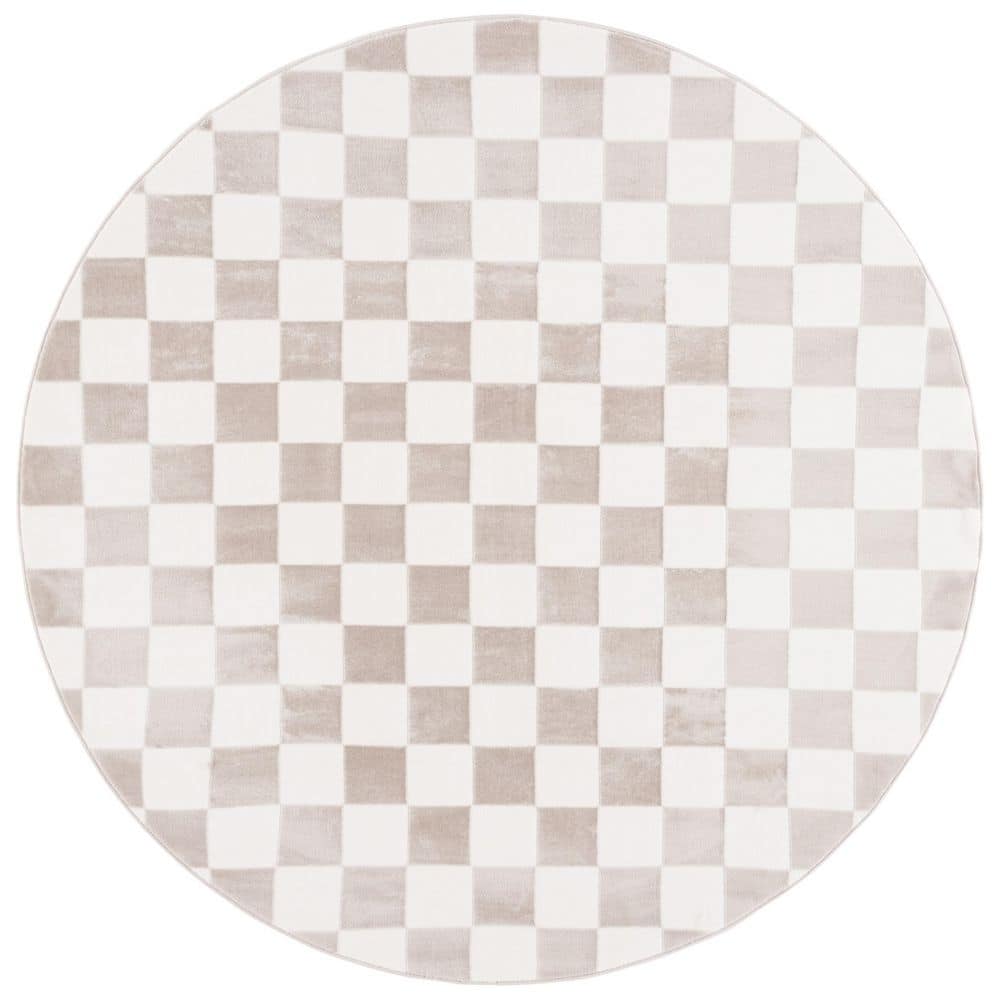 SAFAVIEH Groove 7 ft. x 7 ft. Ivory/Beige Checkered Round Area Rug ...