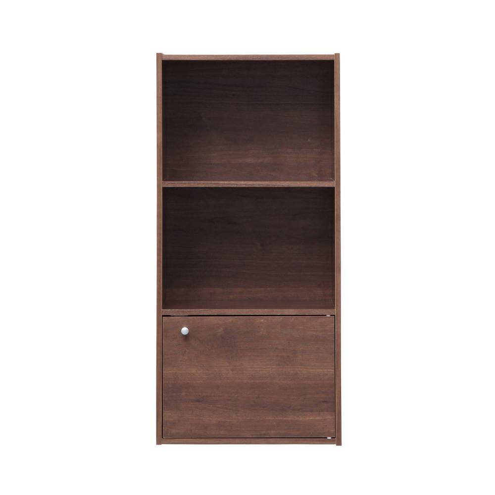 IRIS 34.67 in. Brown Faux Wood 3-shelf Standard Bookcase with Doors ...