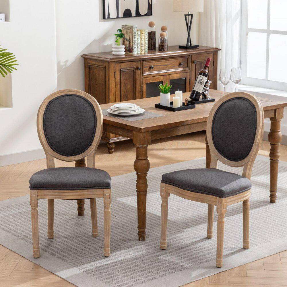 Noble House Prunella Dark Grey French Style Solid Wood Upholstered ...