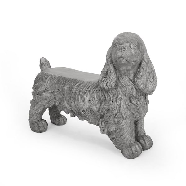 1-PC Gray MGO Concrete Outdoor Bench with Cocker Spaniel Dog Statue ...