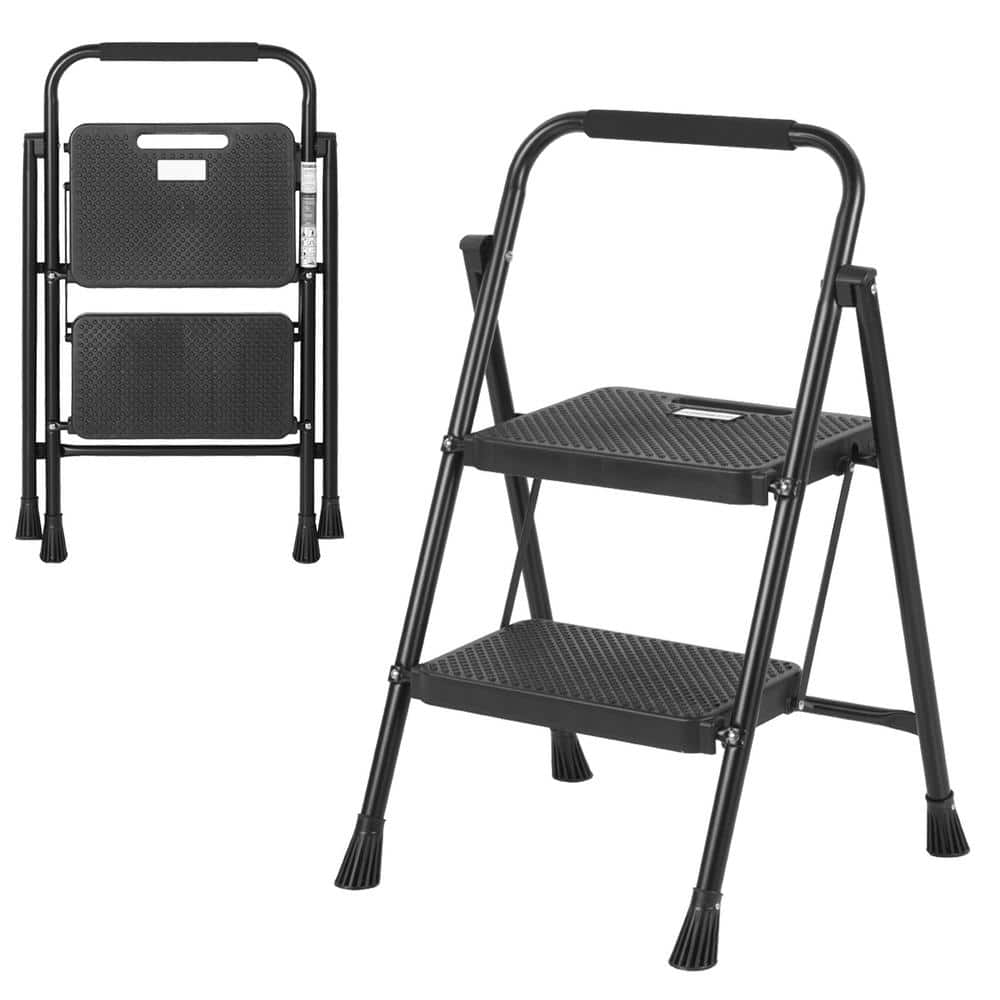 ANGELES HOME Reach 2.7 ft. Metal Folding 2 Step Ladder (6 ft.), 330 lbs ...