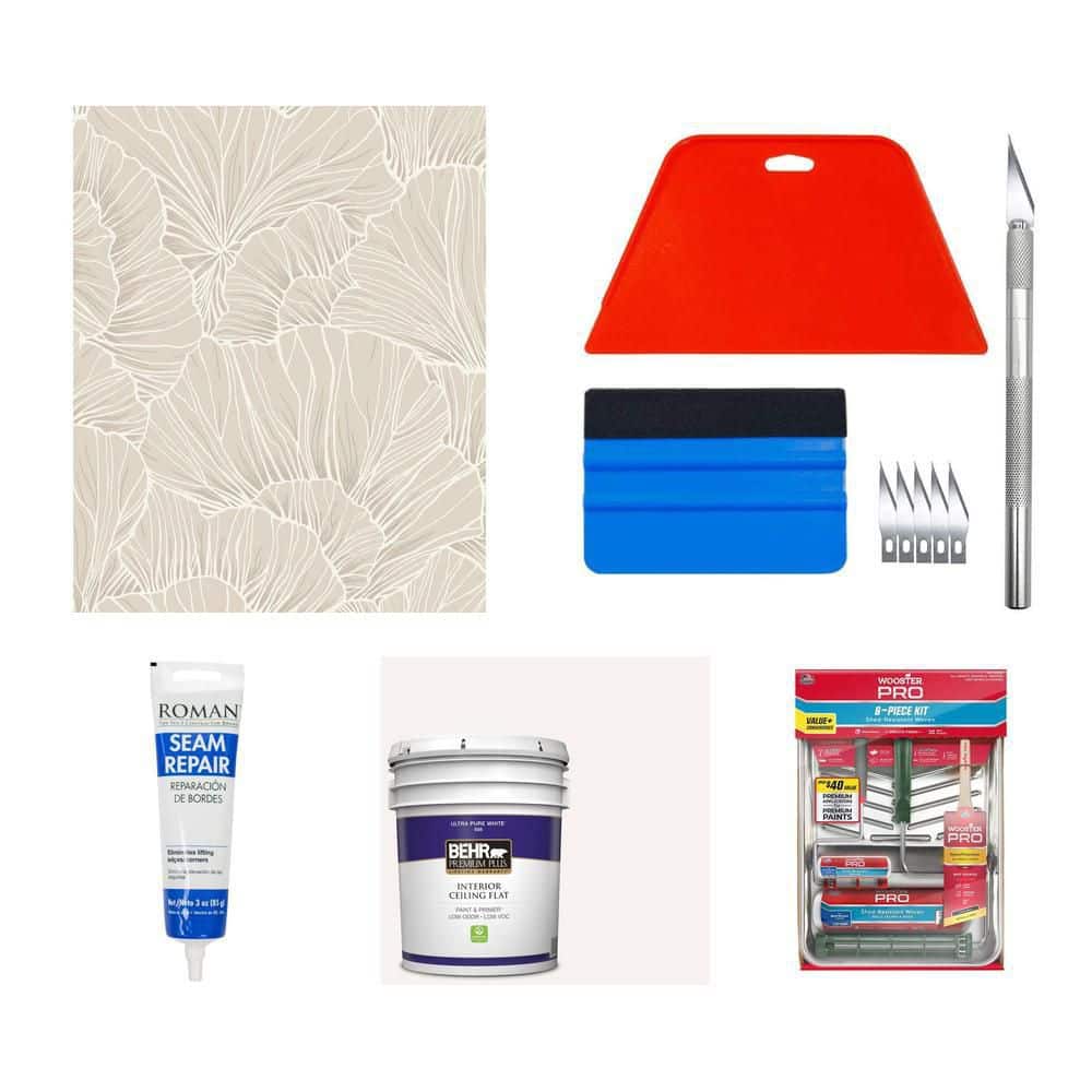 30.75 sq. ft. Coral Way Wallpaper Roll, Tool Kit 3-Pack, 3 oz. Seam ...