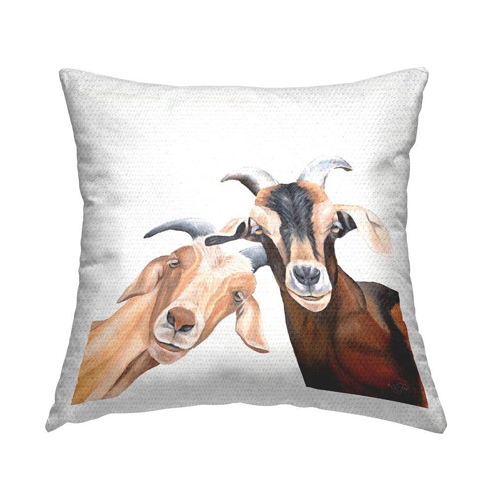 Stupell Industries Happy Farm Goat Pair Brown Square Outdoor Throw ...