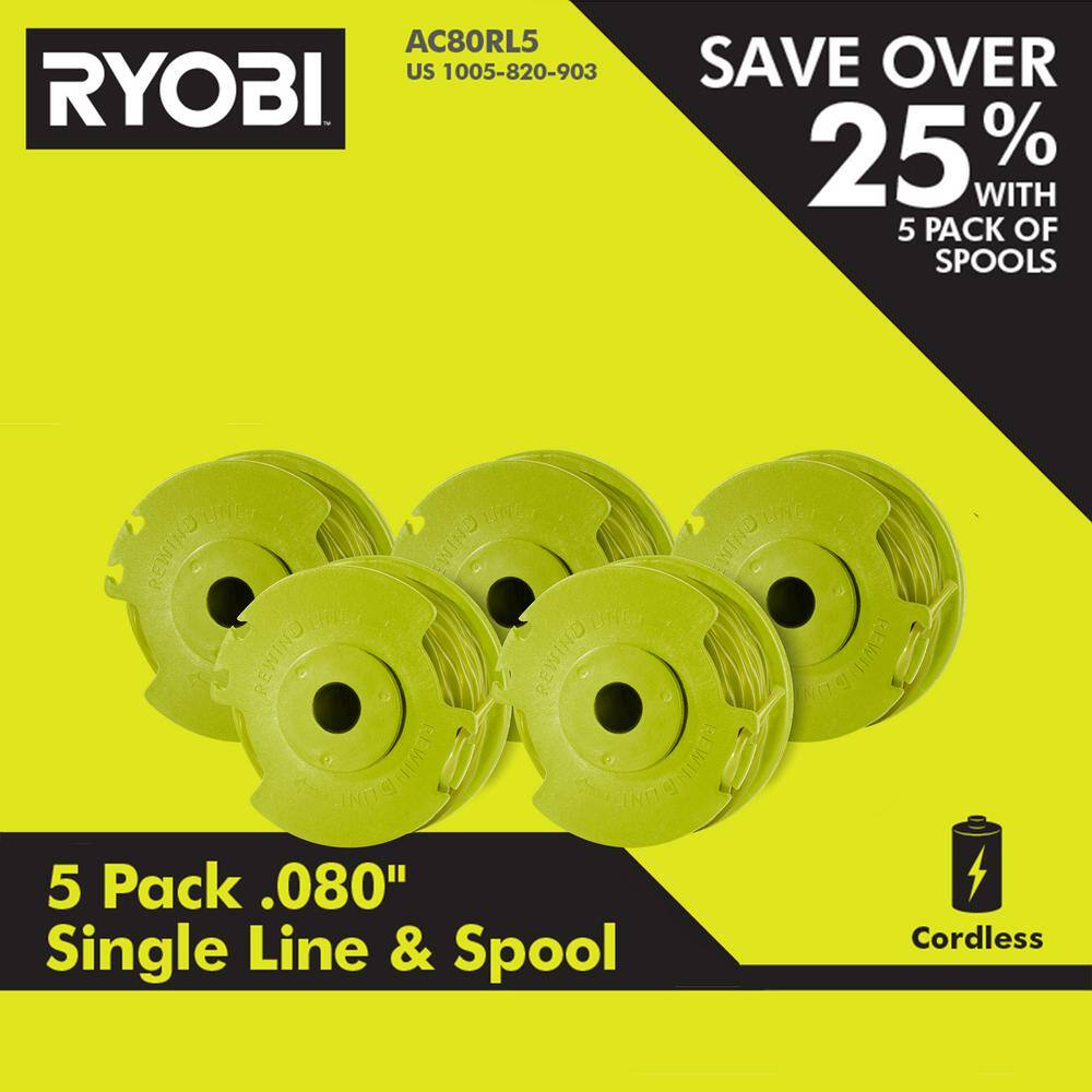 RYOBI 0 080 In Replacement Auto Feed Line Spools 5 Pack AC80RL5