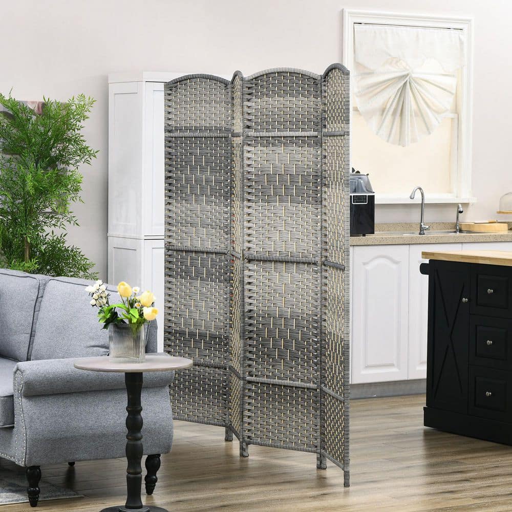 TUKTUK 70.9 in. H Gray Hand-Woven 4 Panel Room Divider Modern ...