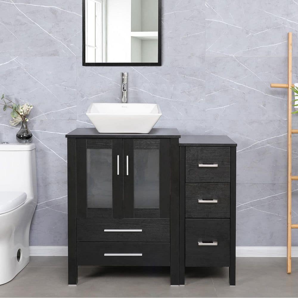 eclife 36 in. W x 20 in. D x 32 in. H Single Sink Bath Vanity in Black ...