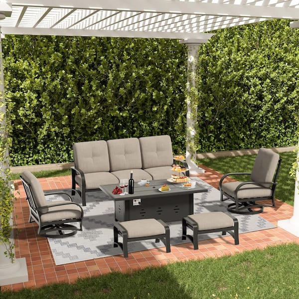 ULAX FURNITURE 6-Piece Aluminum Outdoor Conversation Set with Fire Pit ...