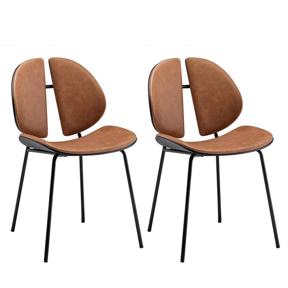 Art Leon Iya Brown Faux Leather Side Chair with Metal Legs, Set of 2 ...
