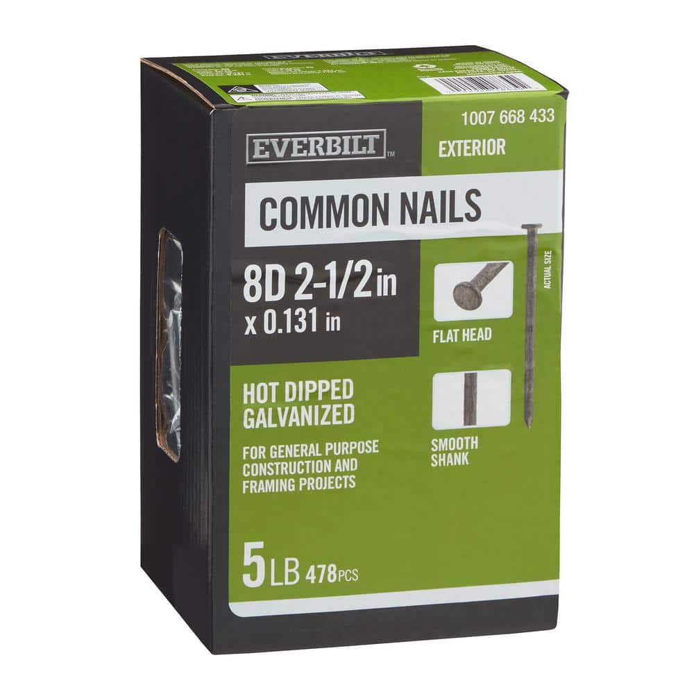 Everbilt 2-1/2 in. x 8D Hot Dipped Galvanized Common Nails 5 lbs. (478 ...