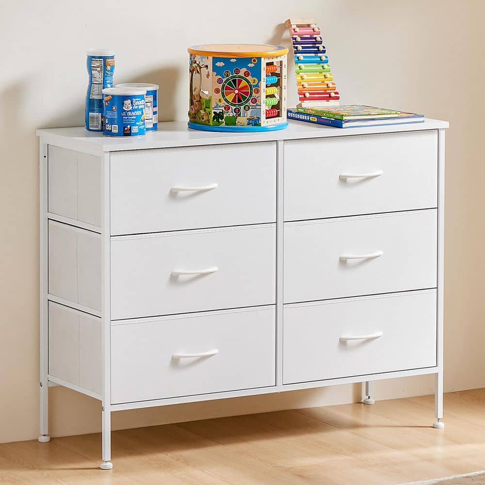 Bestier White 6 Drawer 38.2 in. W Fabric Storage Tower Dresser Wooden ...