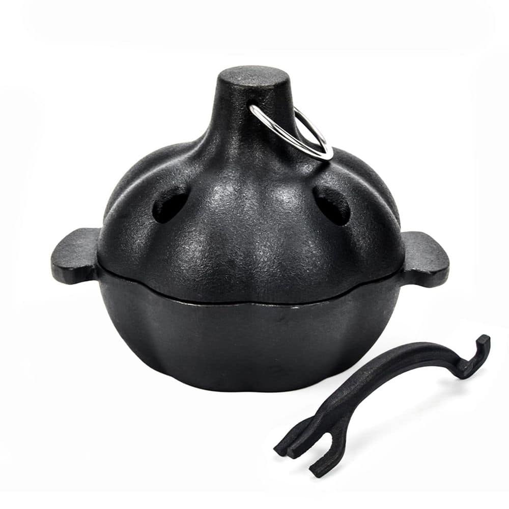 Wudkey Cast Iron Garlic Roaster with Handle, Smoker Roaster, Garlic ...