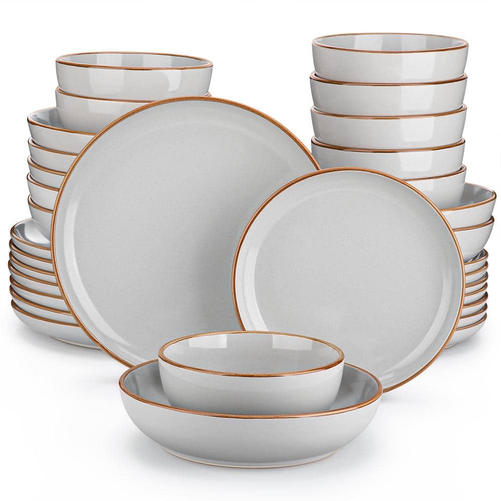 vancasso 32 Piece Modern Smooth Gray Stoneware Dinnerware Set (Service ...