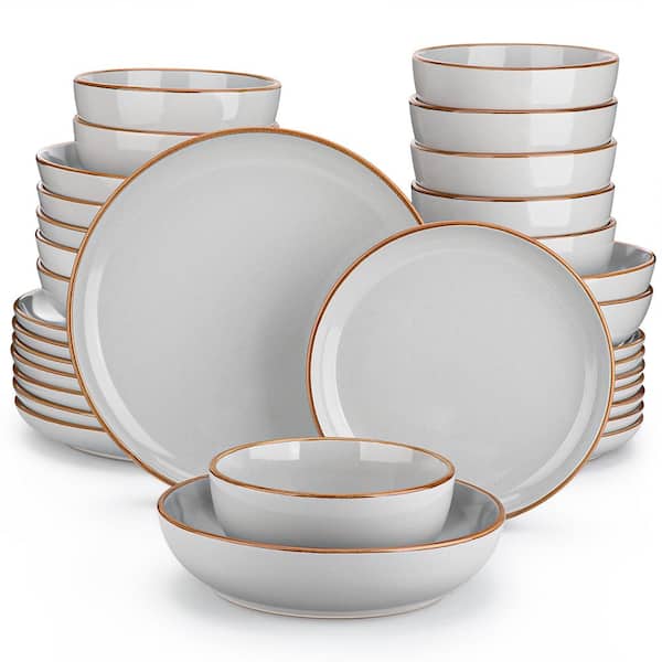 vancasso 32 Piece Modern Smooth Gray Stoneware Dinnerware Set (Service ...