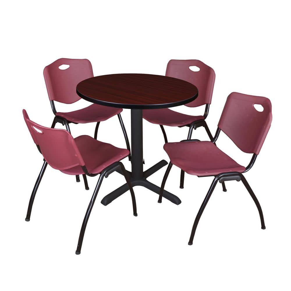 Regency Cain 30 in. Mahogany Round X-Base Breakroom Table Desk and 4 M ...
