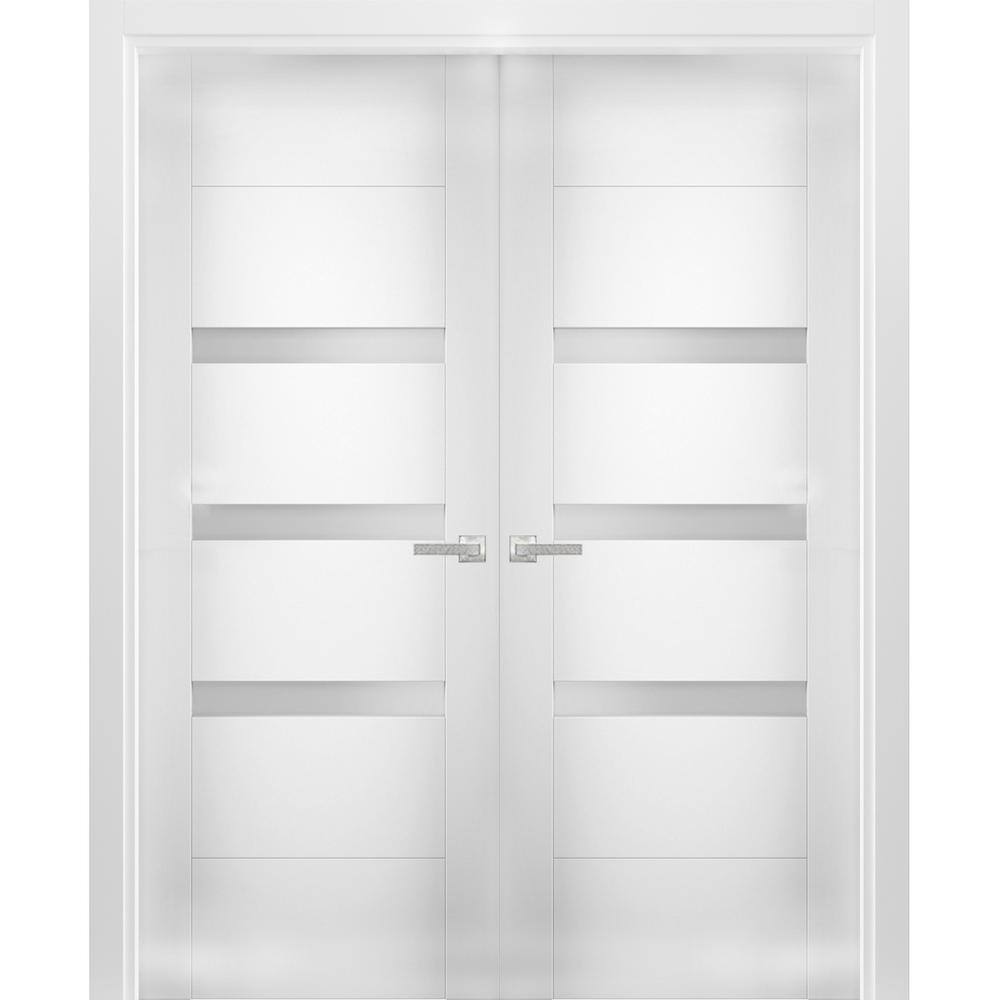 VDOMDOORS 60 in. x 84 in. Single Panel White Finished Pine Wood Sliding ...