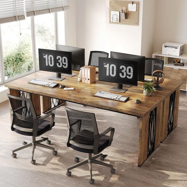 BYBLIGHT Lanita 78.7 in. Rectangle Brown Wood 2-Person Computer Gaming ...