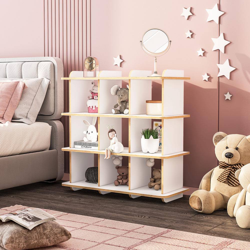 Polifurniture EcoFriendly Aurora 35.25 in. Tall White and Light Walnut Wood 4-Shelf Standard ...