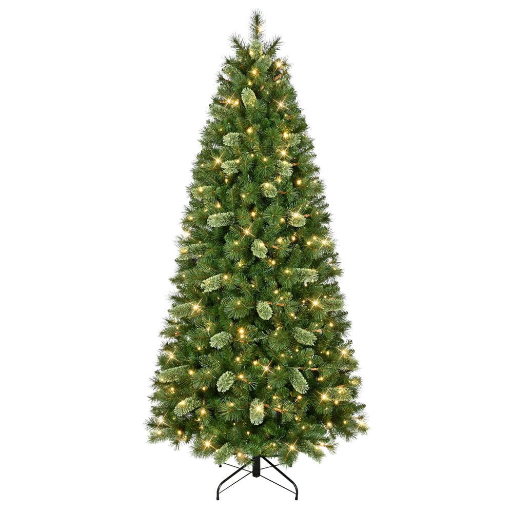 Puleo International 7.5 ft. Pre-Lit Slim Teton Pine Artificial ...