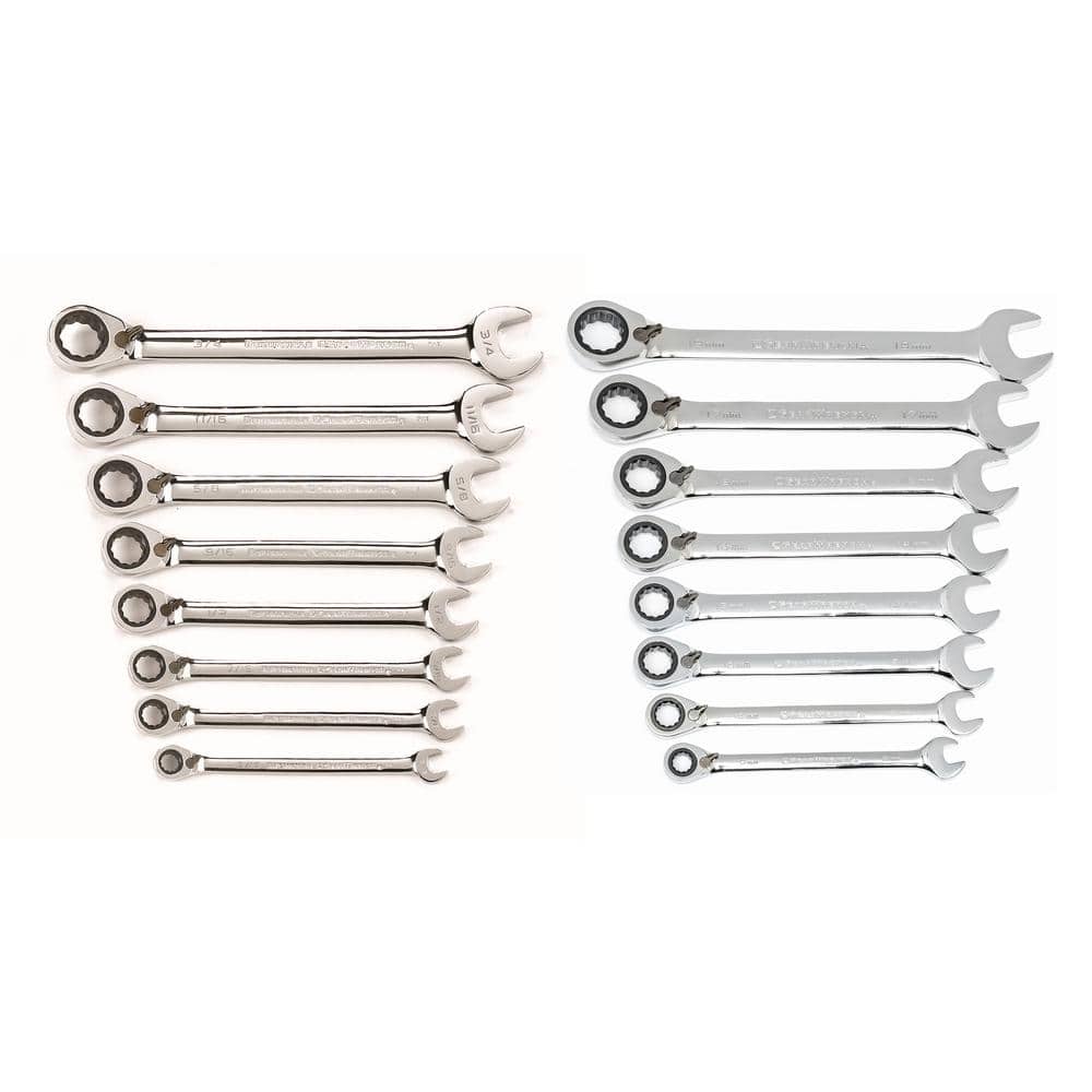 GEARWRENCH Metric/SAE Reversible Combination Ratcheting Wrench Set (16 ...